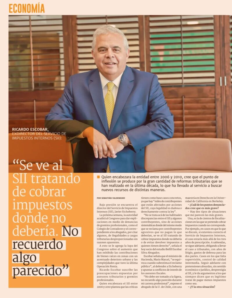 Ricardo Escobar: “Se ve al SII tratando de cobrar impuestos donde no debería. No recuerdo algo ...